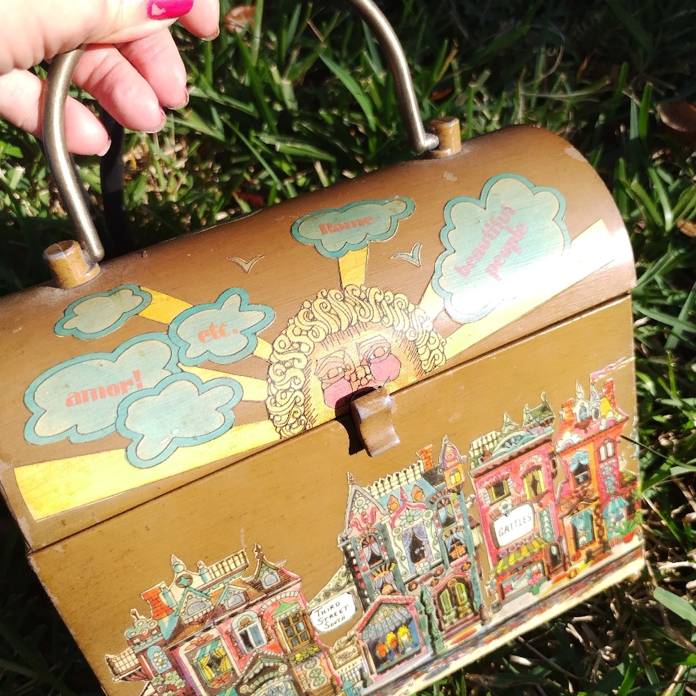 '60s, '70s Vintage Lunch Box Style Metal Bag Handbag - Gem